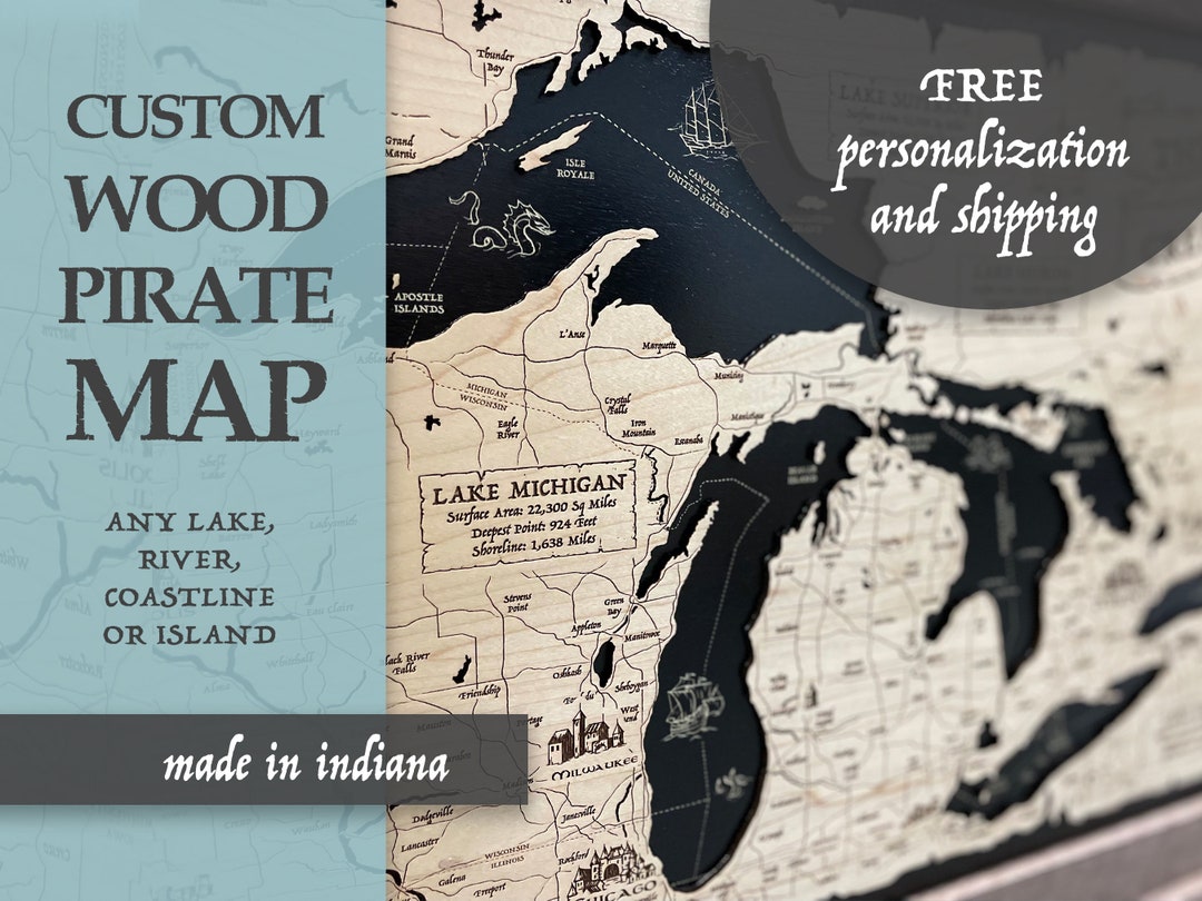 Custom Wood Lake Map, Custom Wood Fantasy Map, Custom Pirate Map, Wood ...