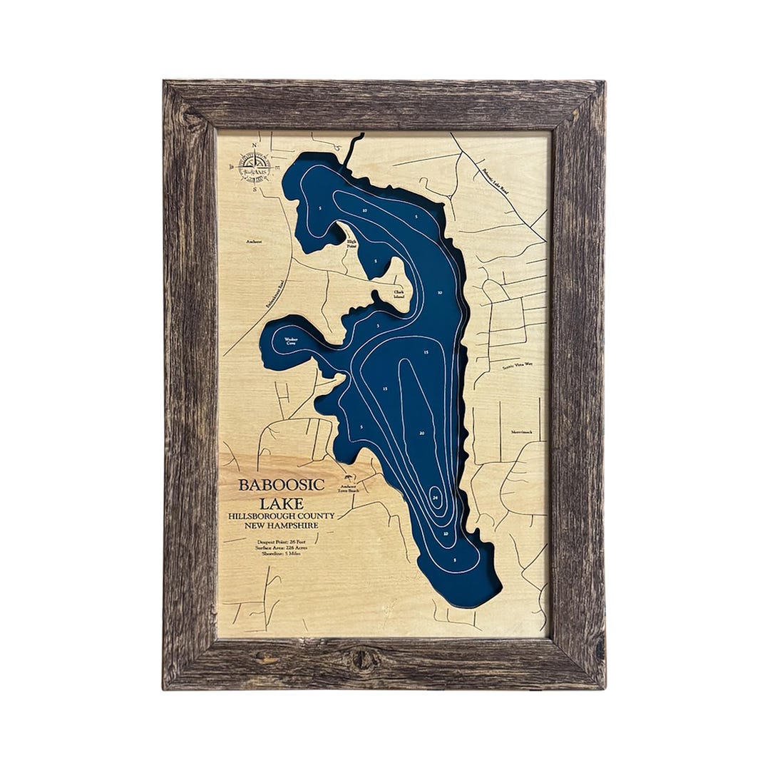 Mapa de Baboosic, Mapa de Wood Lake, Mapa de madera personalizado, Mapa ...