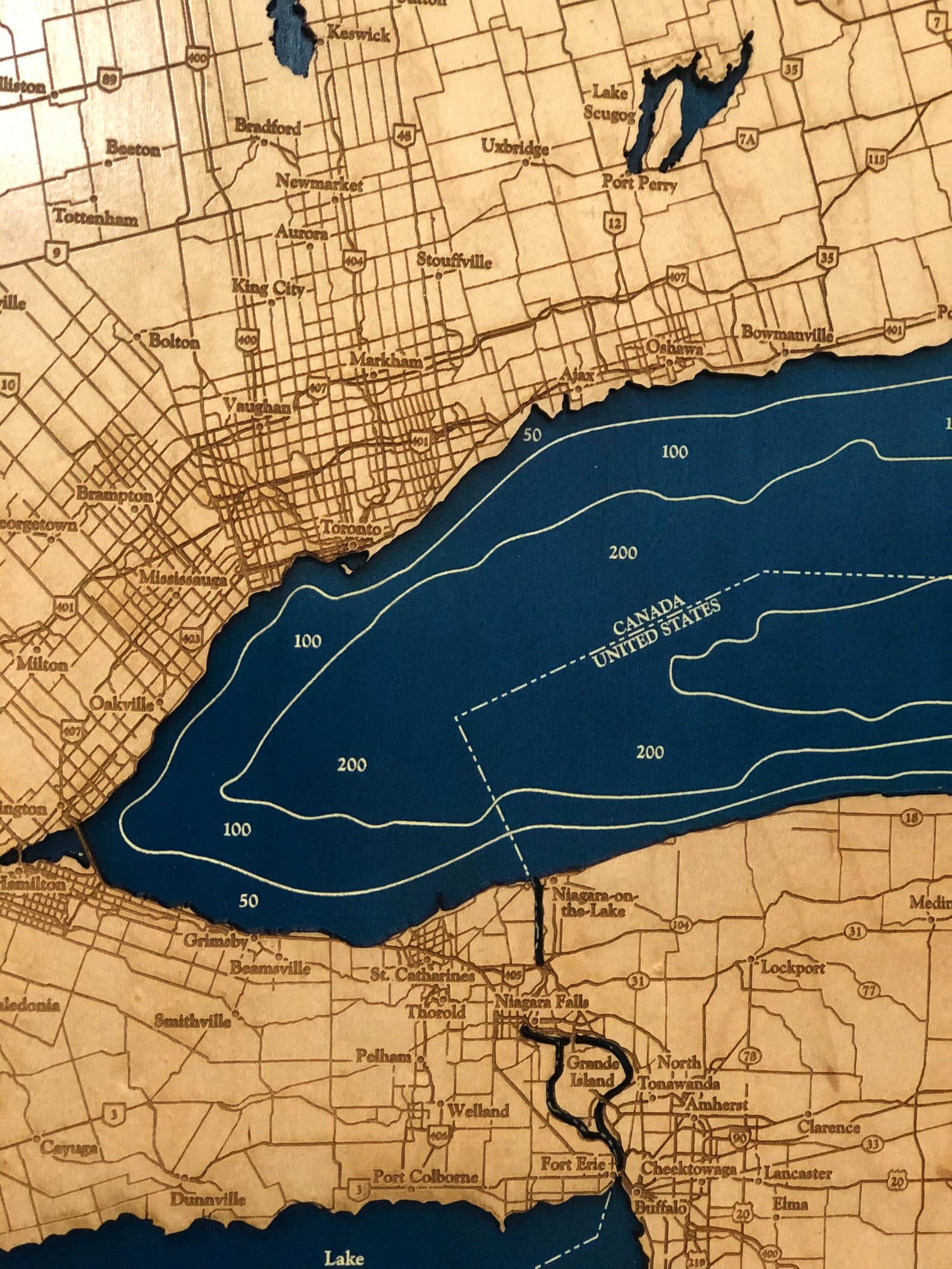 Lake Ontario Map Lake Ontario Wood Map 3D Wood Map Lake | Etsy