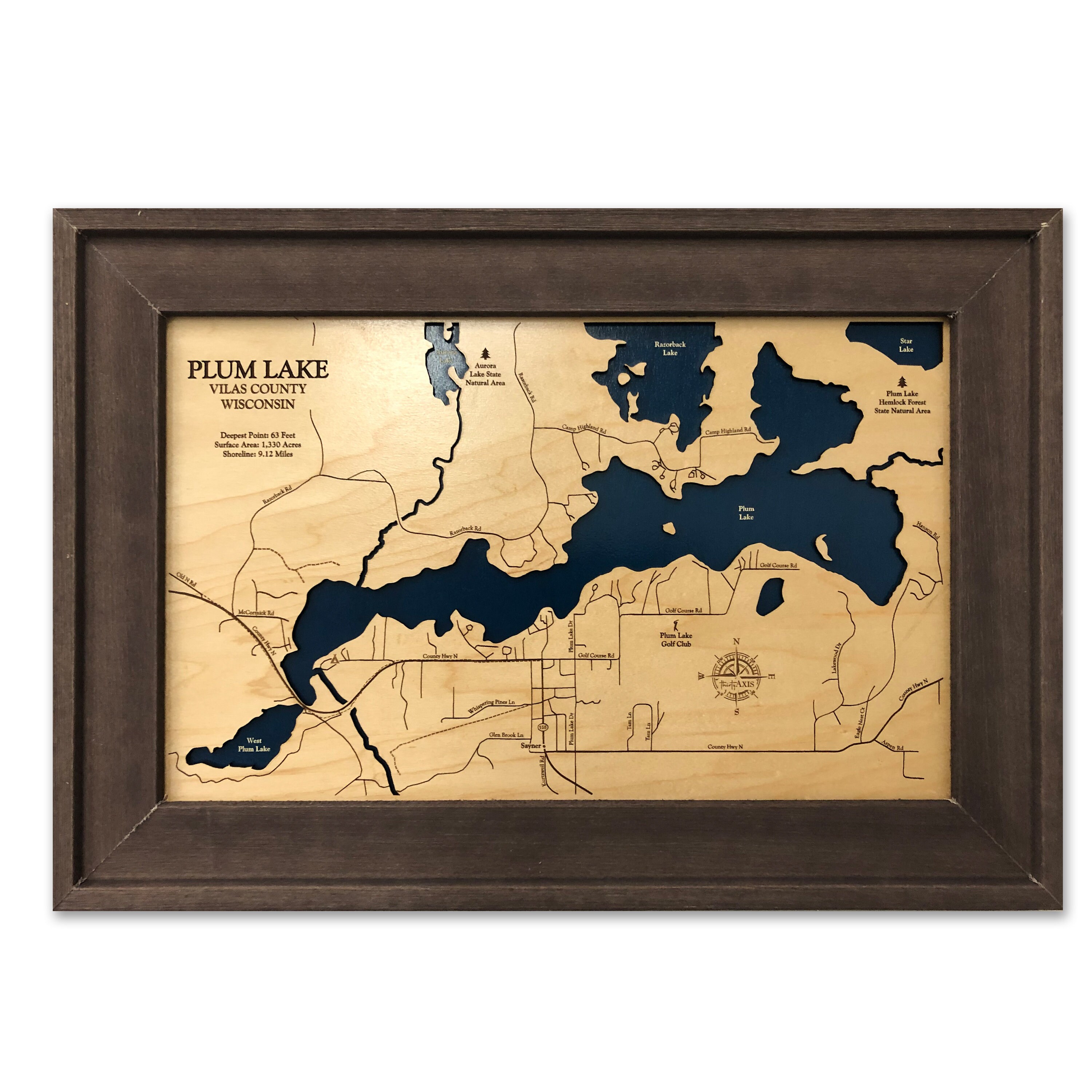 Plum Lake Map Custom Wood Map 3D Wall Art Contour Map - Etsy