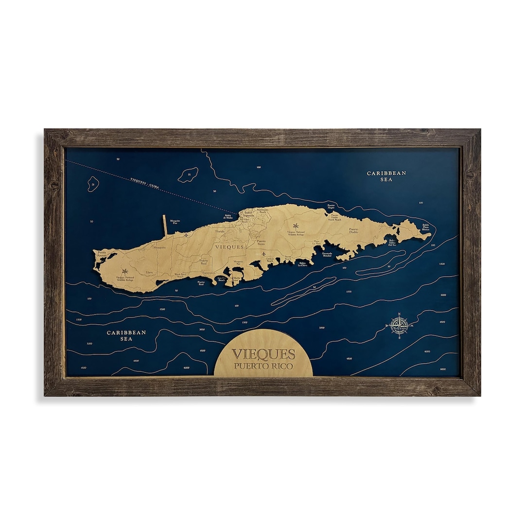 Vieques, Puerto Rico Map, Vieques Map, Honeymoon Gift, Wood Map ...
