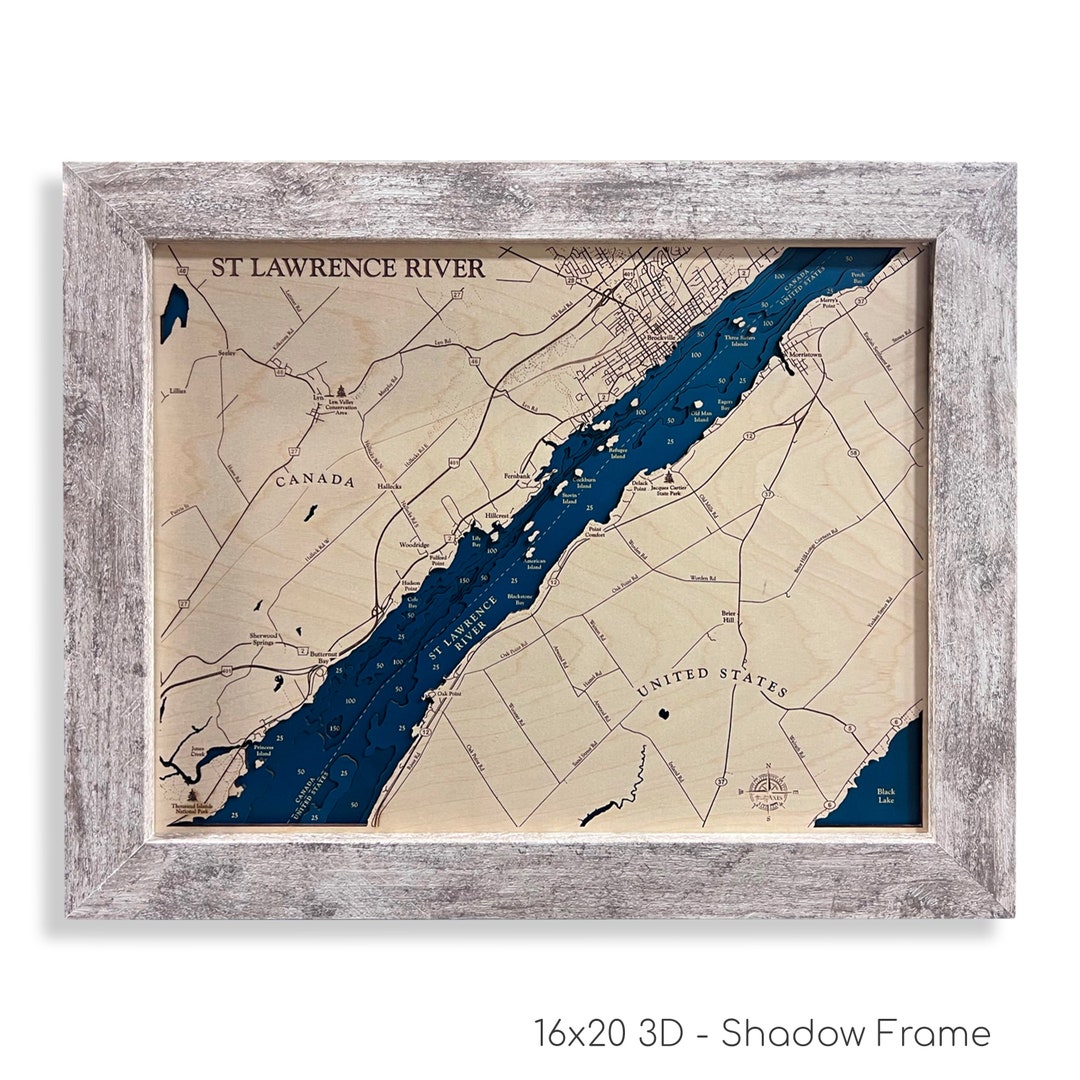 St Lawrence River Map, Custom Wood Map, 3D Wall Art, Contour Map, Lake ...
