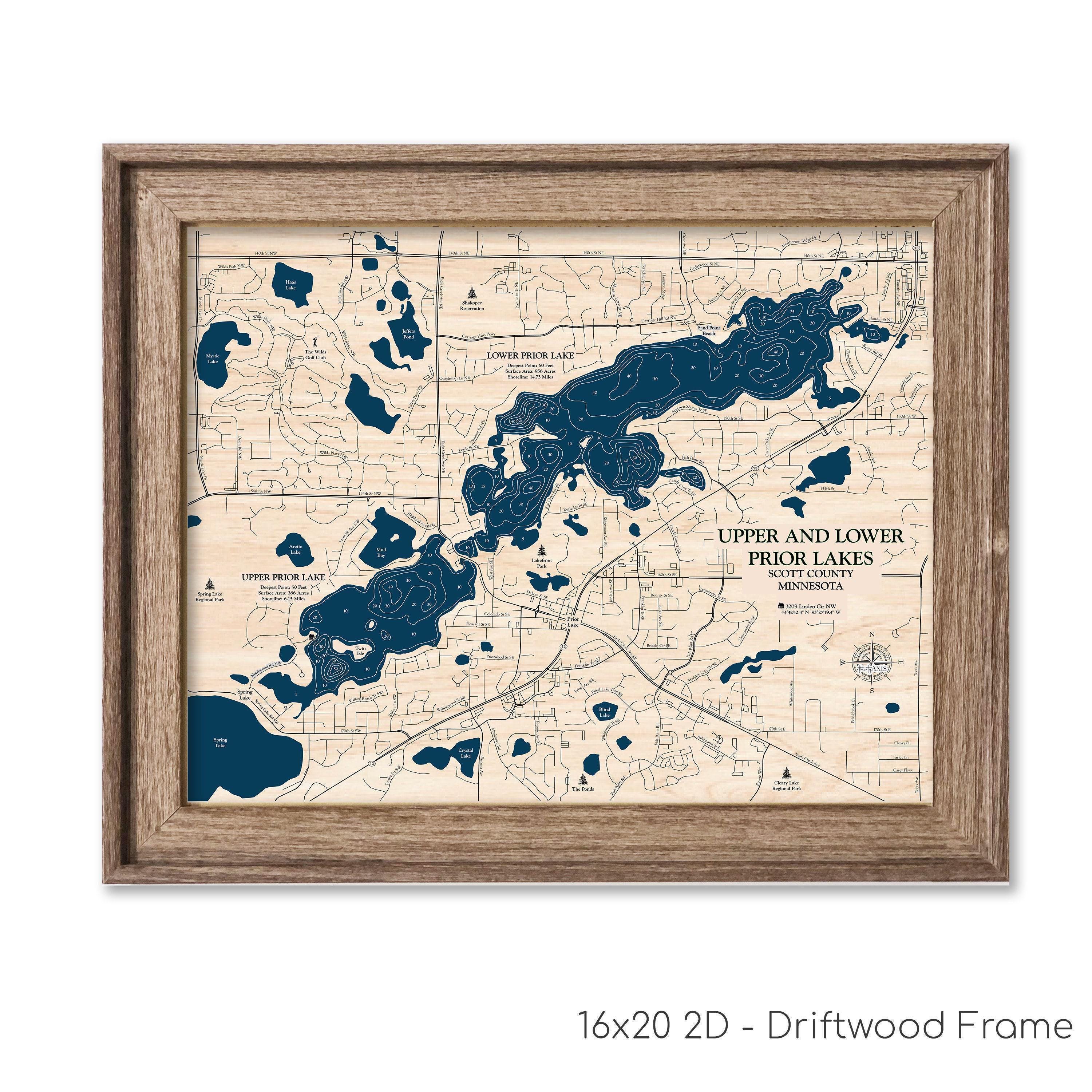 Prior Lakes Map, Wood Lake Map, Custom Lake Map, Custom Lake Sign ...