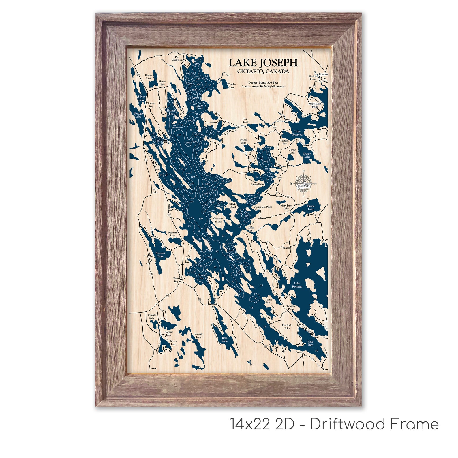 Lake Joseph Map Muskoka Map Wood Lake Map Custom Lake Map - Etsy