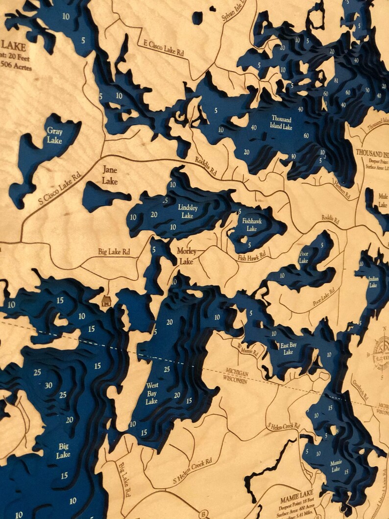 Cisco Chain of Lakes Map - Custom Wood Map - Art - 3D Wall Art ...
