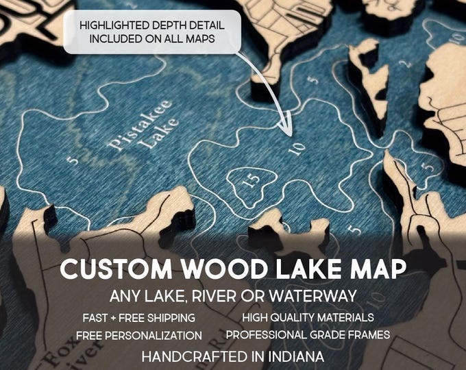 LARGE Any Lake Customized Wood Art, LARGE Map, 3D Custom Lake Map, Lake ...