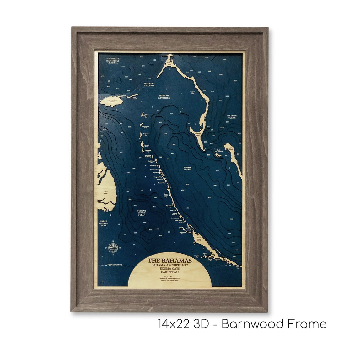 Bahamas Archipelago Dimensional Wood Carved Depth Contour Map Customize ...