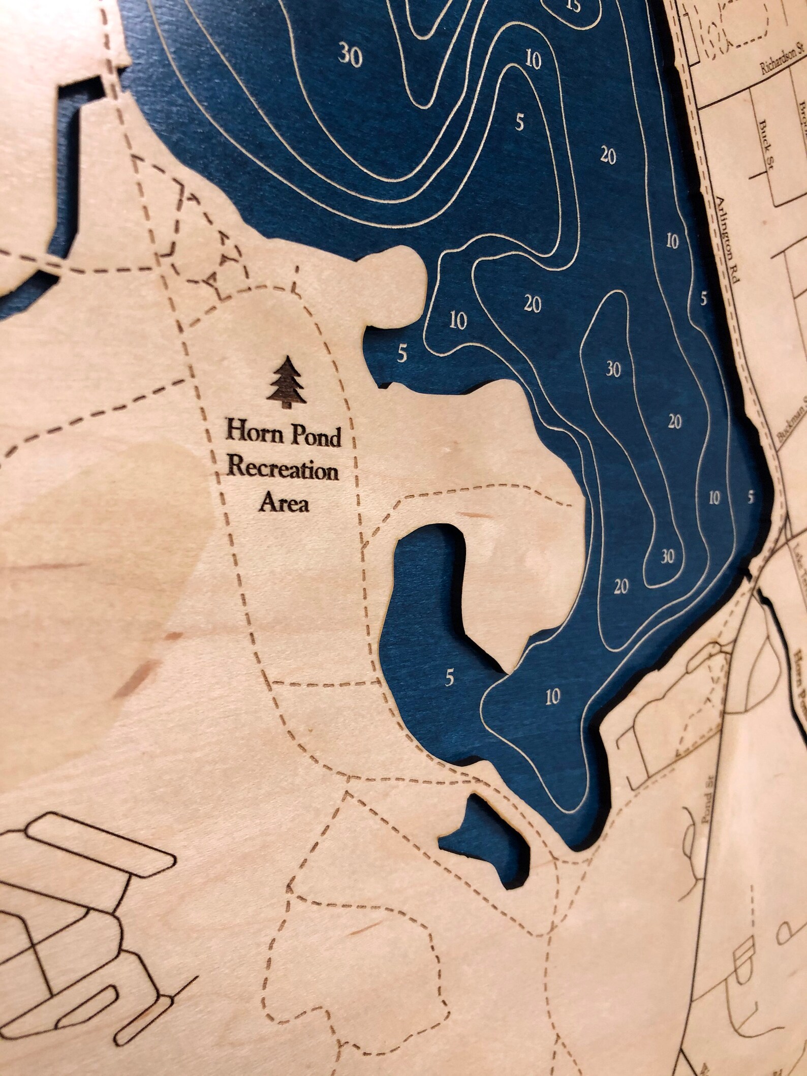Horn Pond Map Custom Wood Map 3D Wall Art Contour Map Lake | Etsy