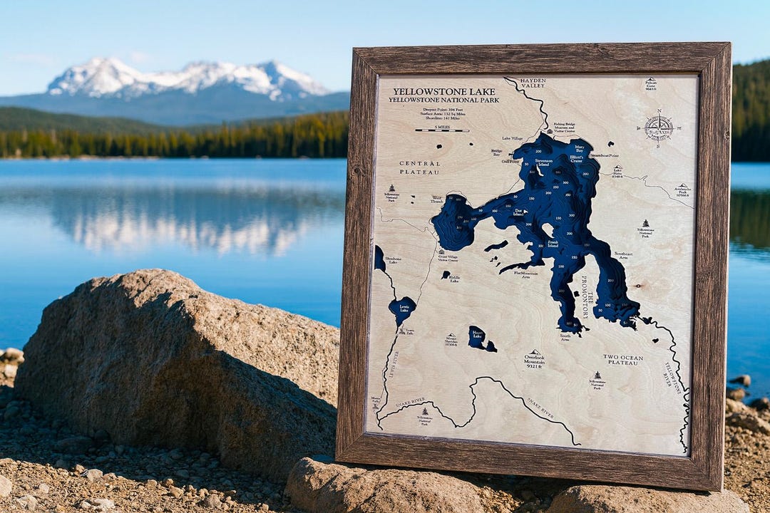 Yellowstone Lake Map, Yellowstone Map, Custom Wood Map, 3D Wall Art ...