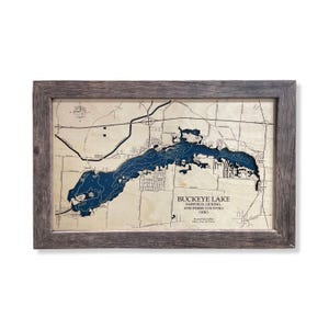 Buckeye Lake, 3D Lake Map, Wood Lake Map, Custom Lake Map, Custom Lake ...