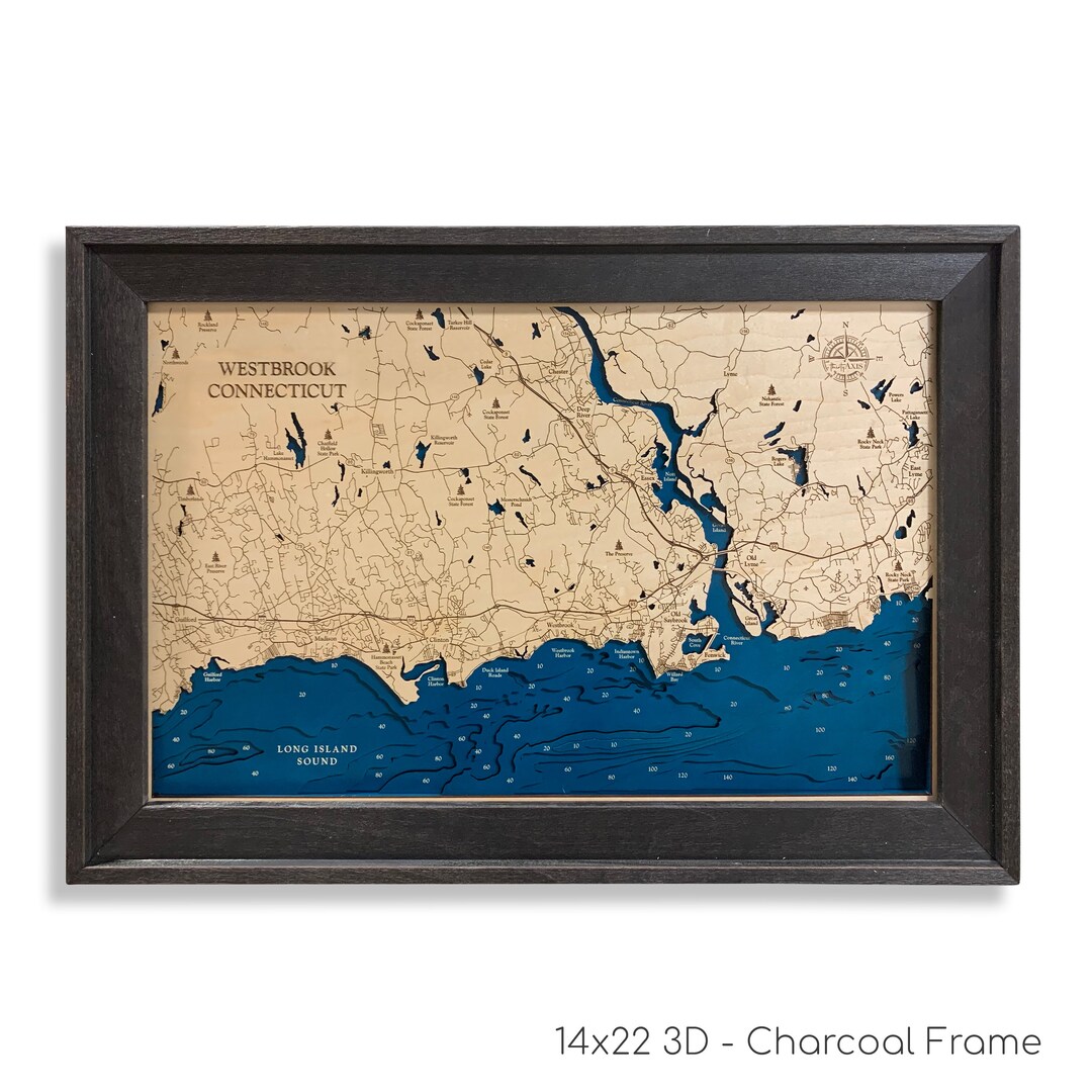 Westbrook Map, Old Saybrook Map, Lyme Map, Long Island Sound Map, Wood ...