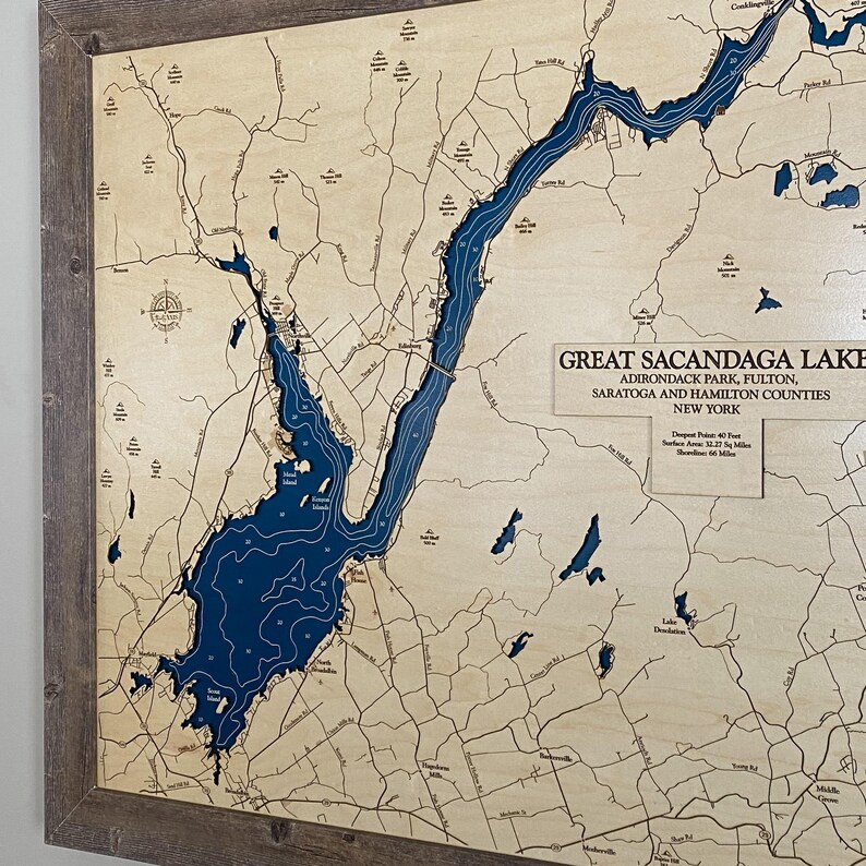Great Sacandaga Lake Map Custom Wood Map Custom Lake Art 3D | Etsy
