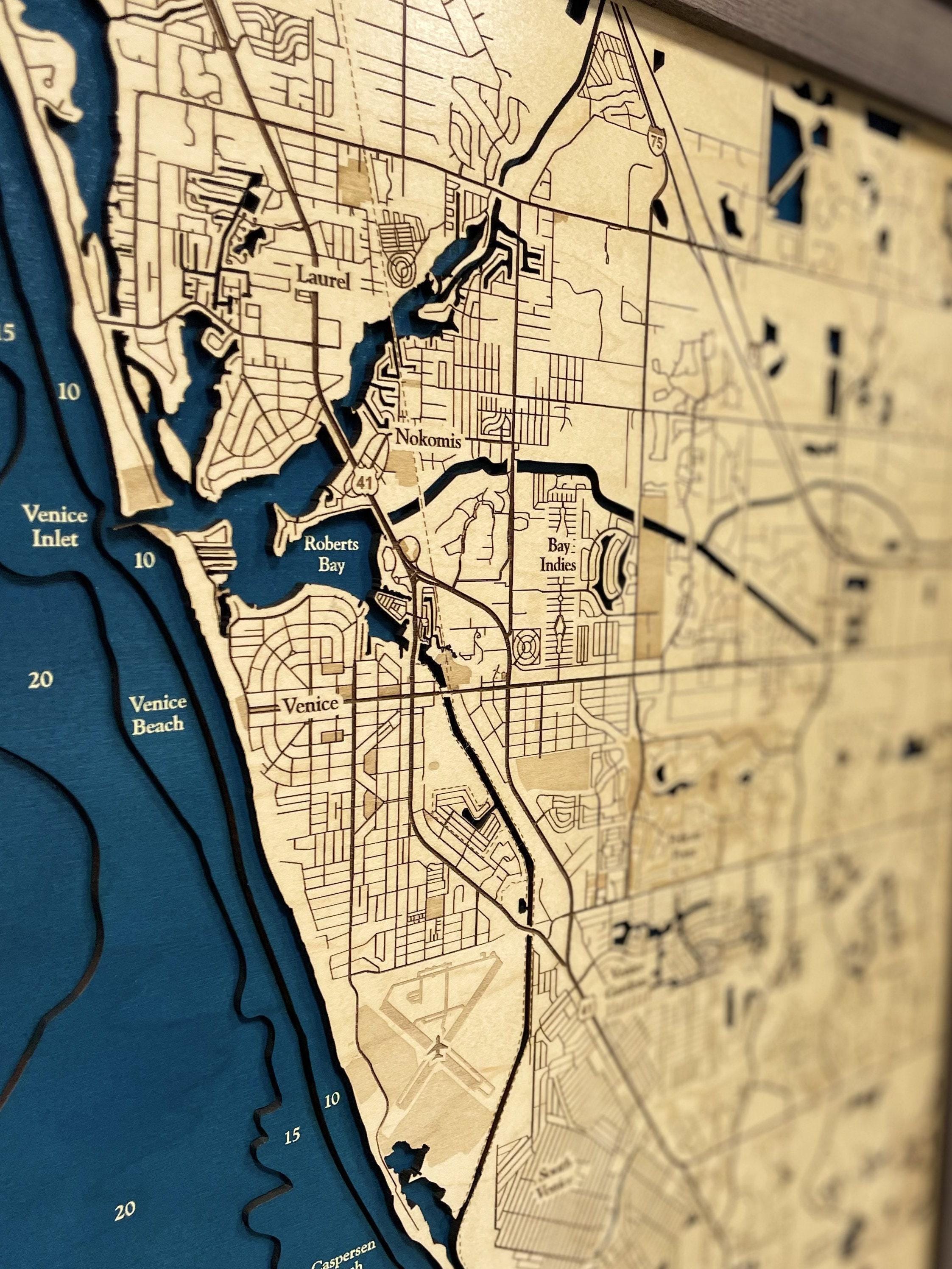 Venice Florida Map, Venice Beach Map, Custom Wood Map - 3D Wall Art ...