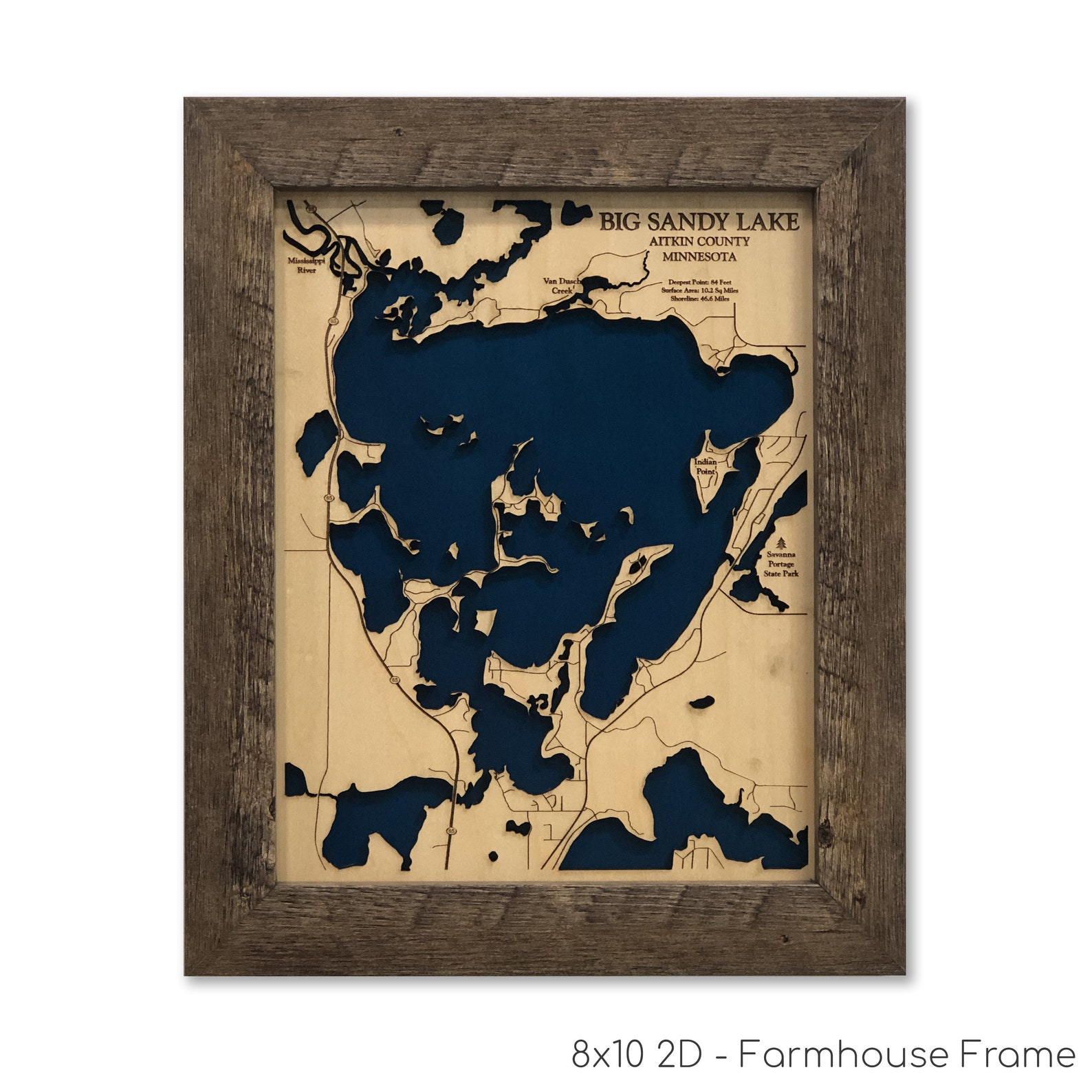 Big Sandy Lake Minnesota Custom Wood Map Art 3D Wall Art Contour Map ...