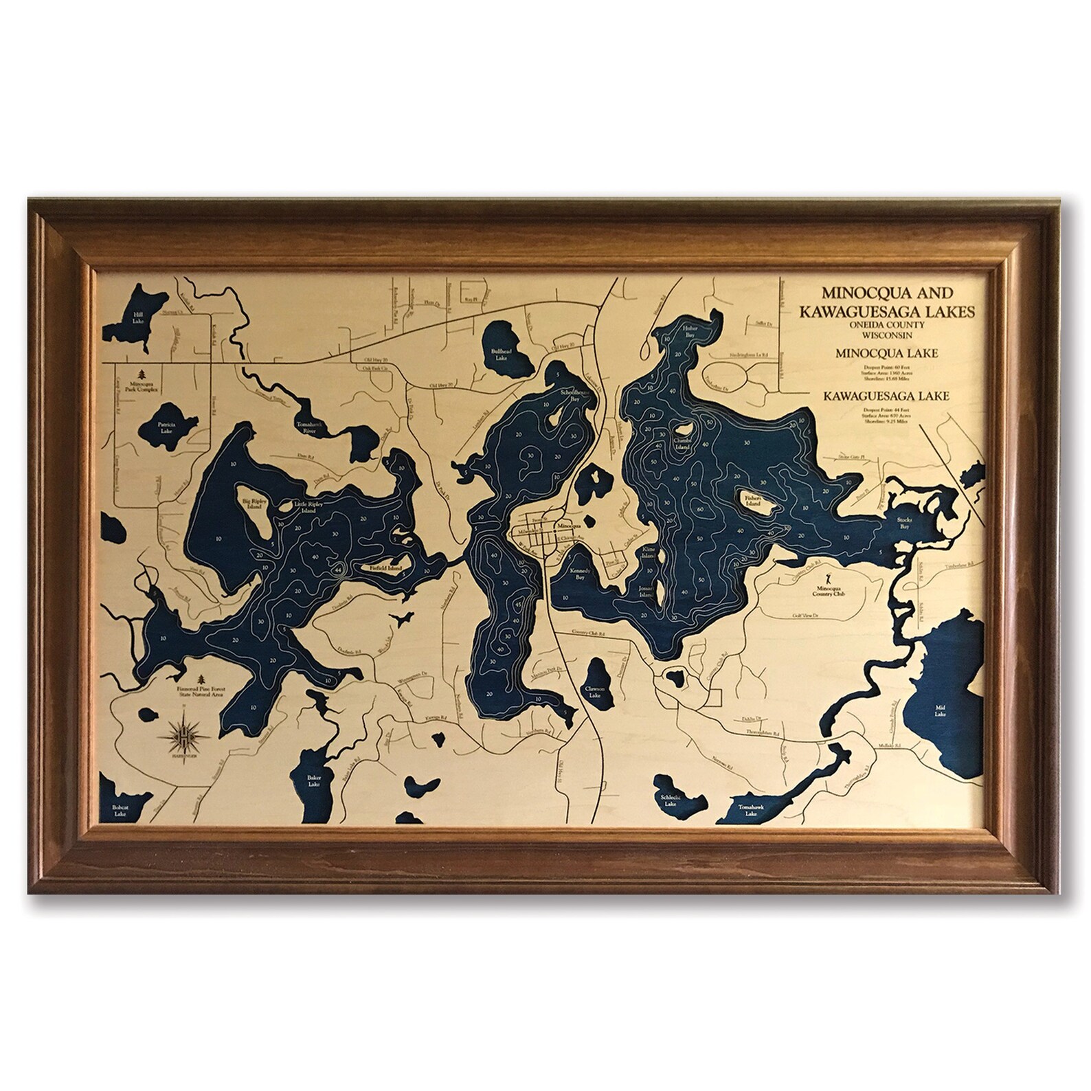 Minocqua Lake Map Kawaguesaga Lake Map Custom Lake Map - Etsy
