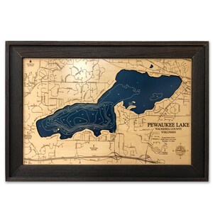 Pewaukee Lake Map, Custom Wood Map, 3D Wall Art, Contour Map, Lakehouse ...