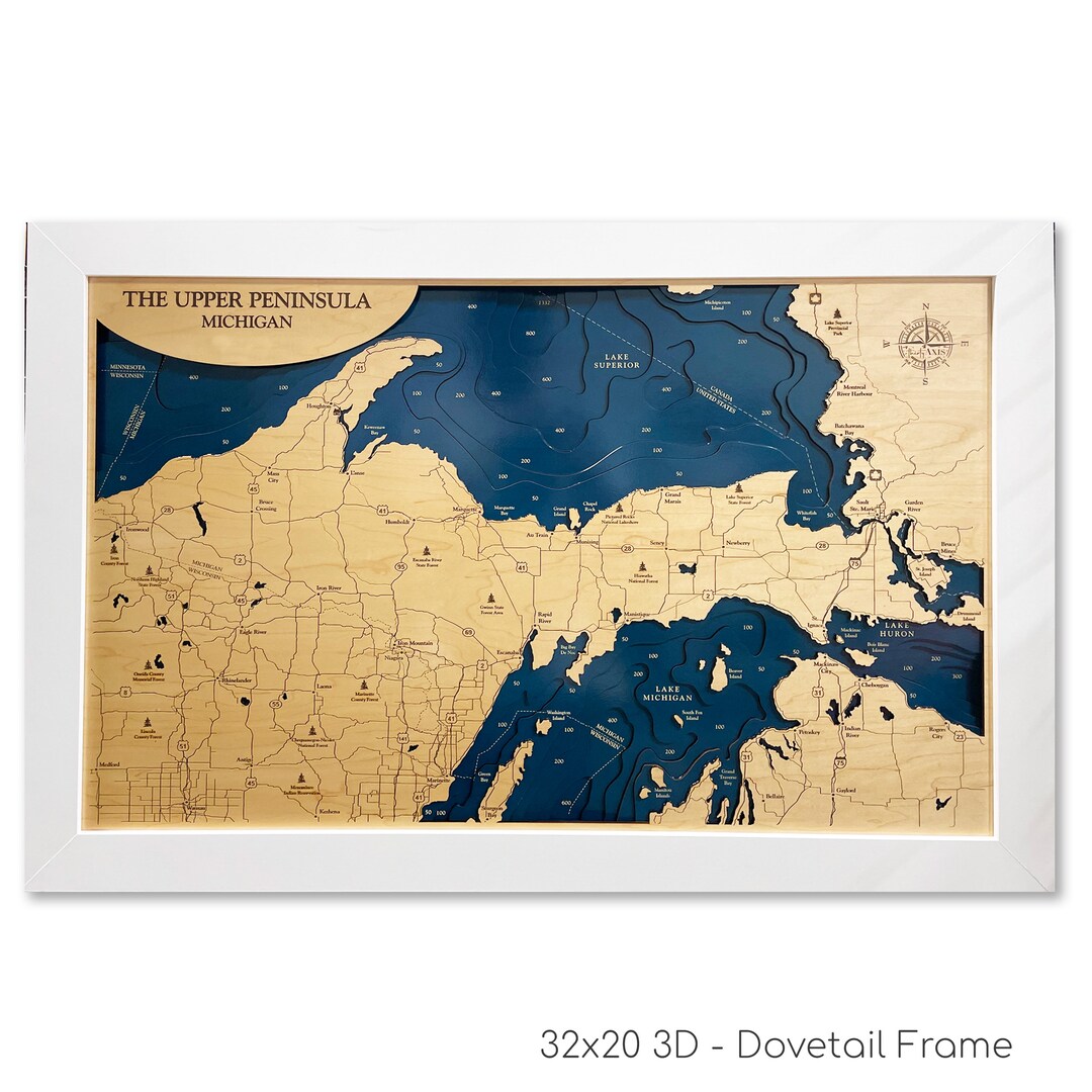 Upper Peninsula Map, Michigan UP Map, 3D Lake Map, Custom Lake Map ...