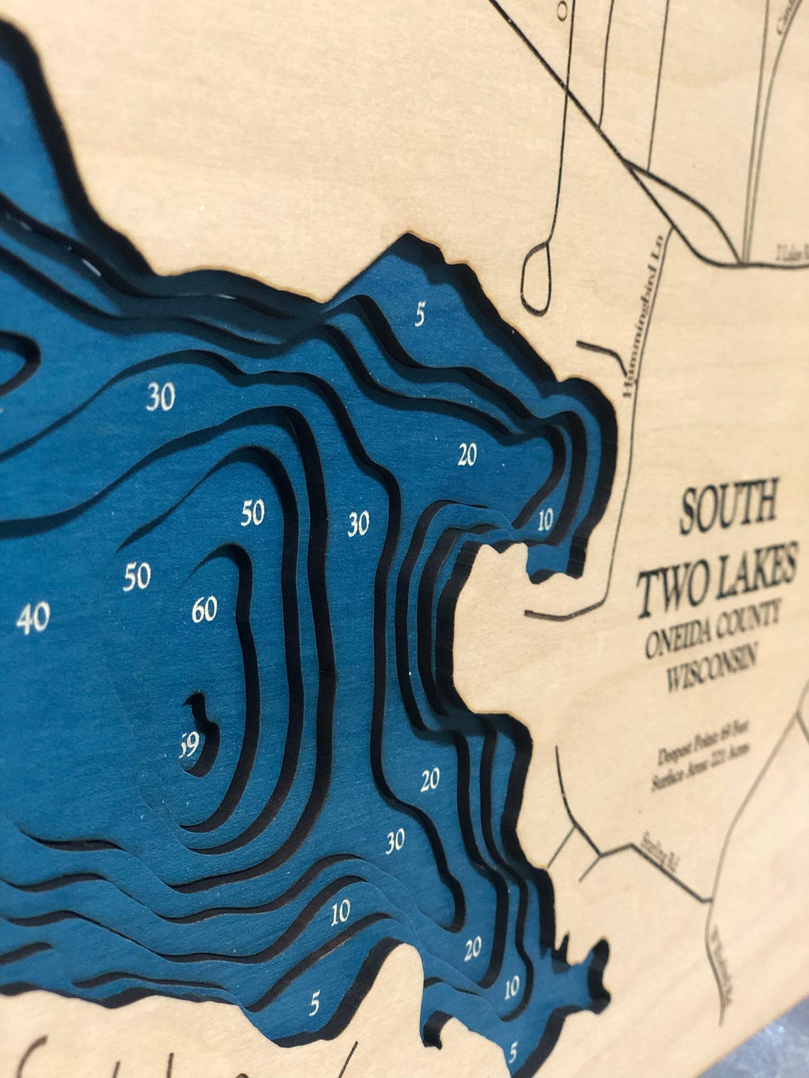 Two Lakes WI Map, Custom Wood Map, 3D Wall Art, Contour Map, Lake House ...