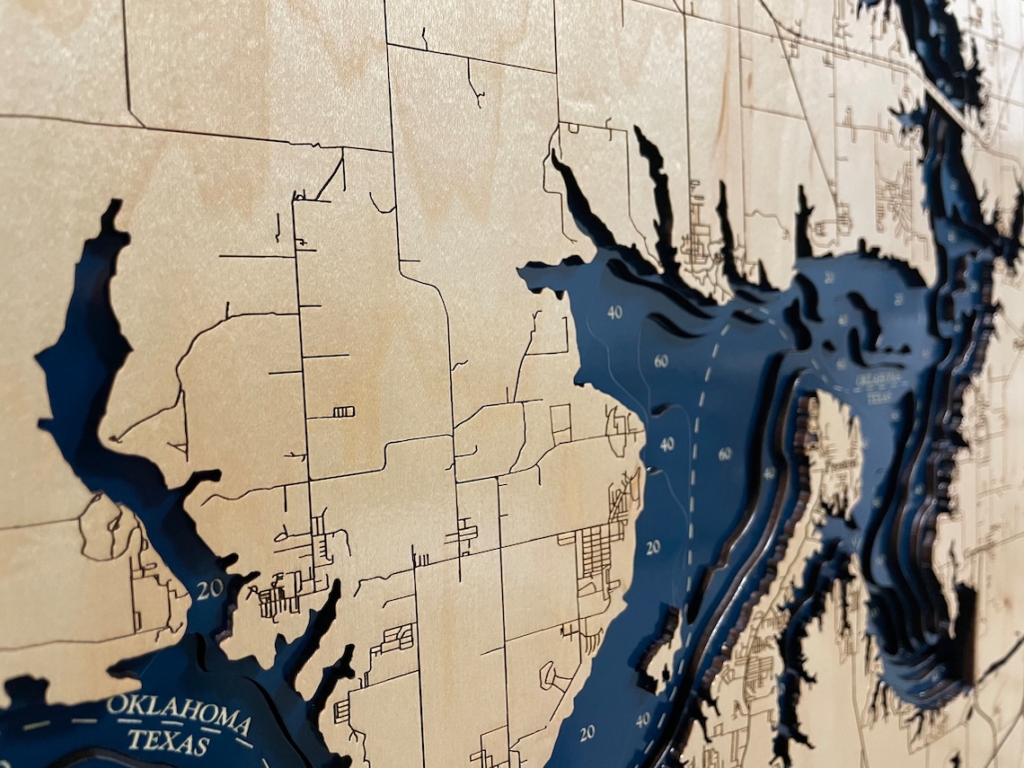 Lake Texoma Map Texoma Lake Lake House Gift 3D Lake Map - Etsy