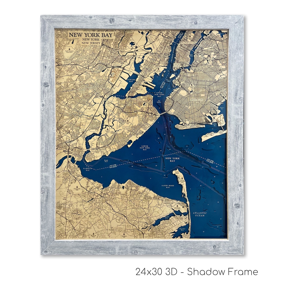 New York Bay Map, Sandy Hook Bay, Staten Island Map, Custom Wood Map ...