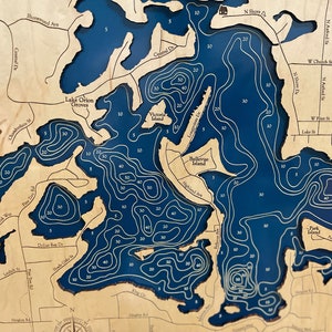 Lake Orion Map, Custom Wood Map, 3D Wall Art, Michigan, Contour Map ...