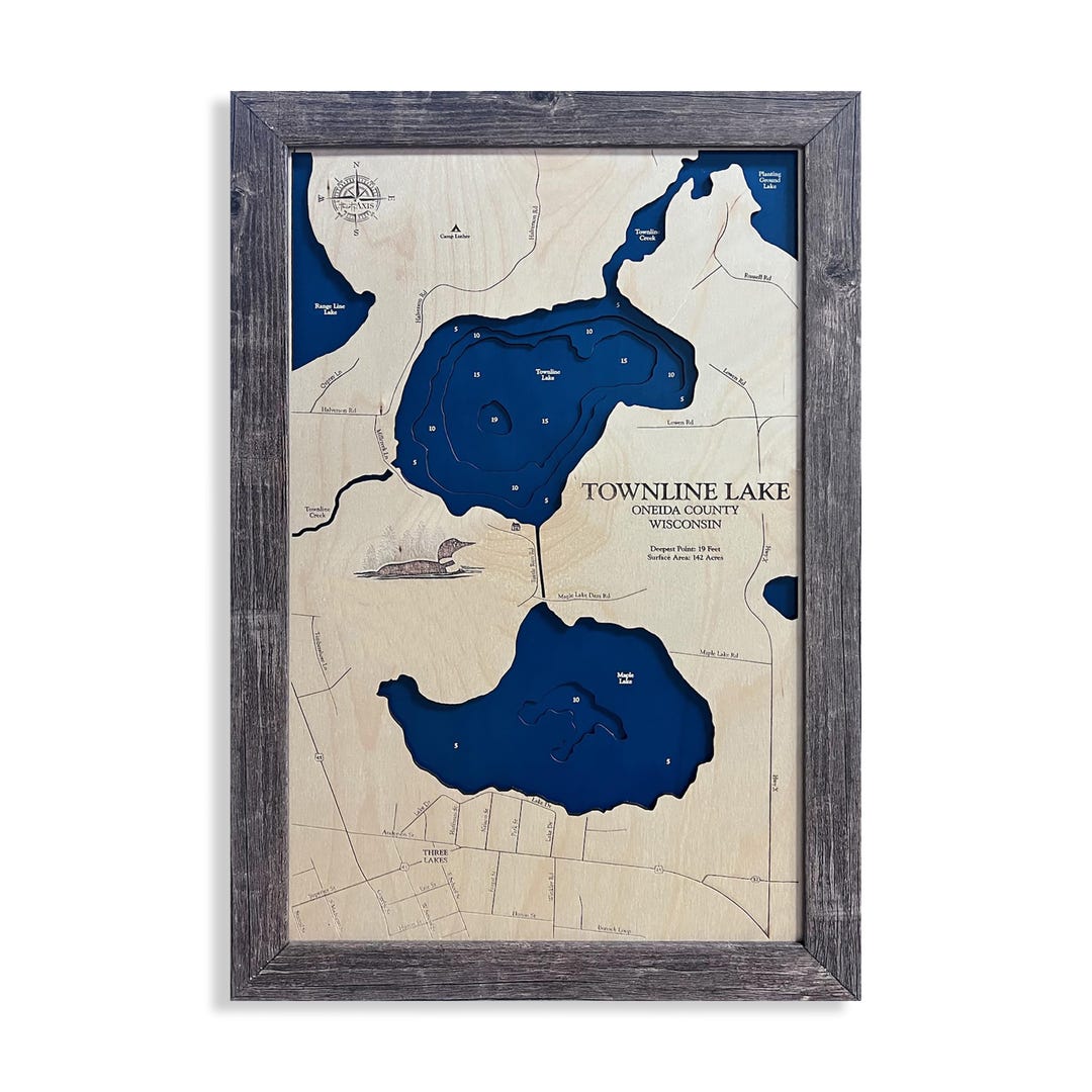 Townline Lake Map, Townline Lake, Wood Lake Map, Custom Wood Map, 3D ...
