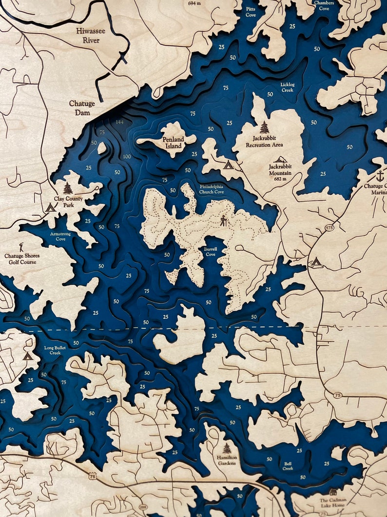 Lake Chatuge Map Chatuge Lake Map Custom Lake Map 3D Lake | Etsy