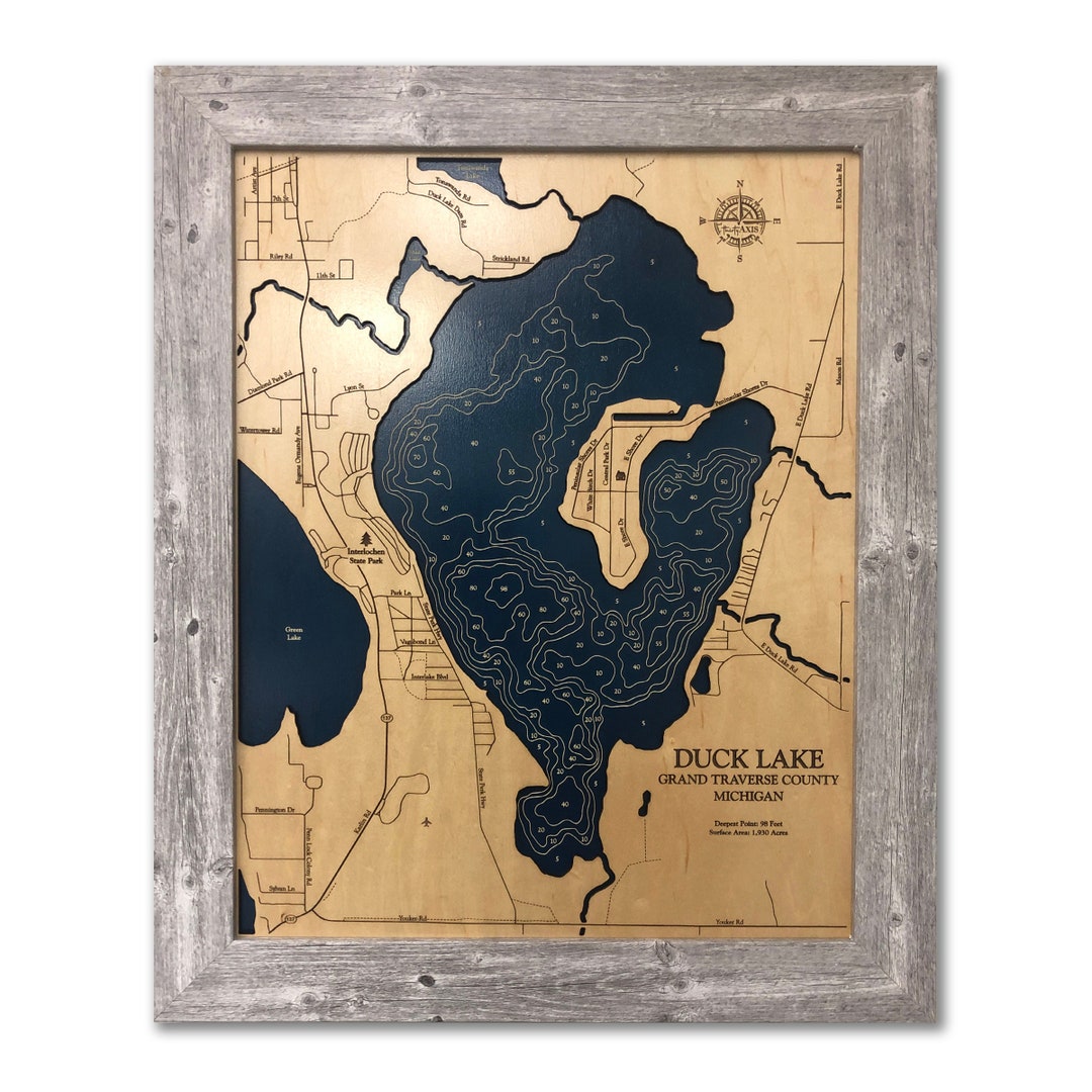 Duck Lake Map, Custom Wood Map, 3D Wall Art, Michigan, Contour Map ...