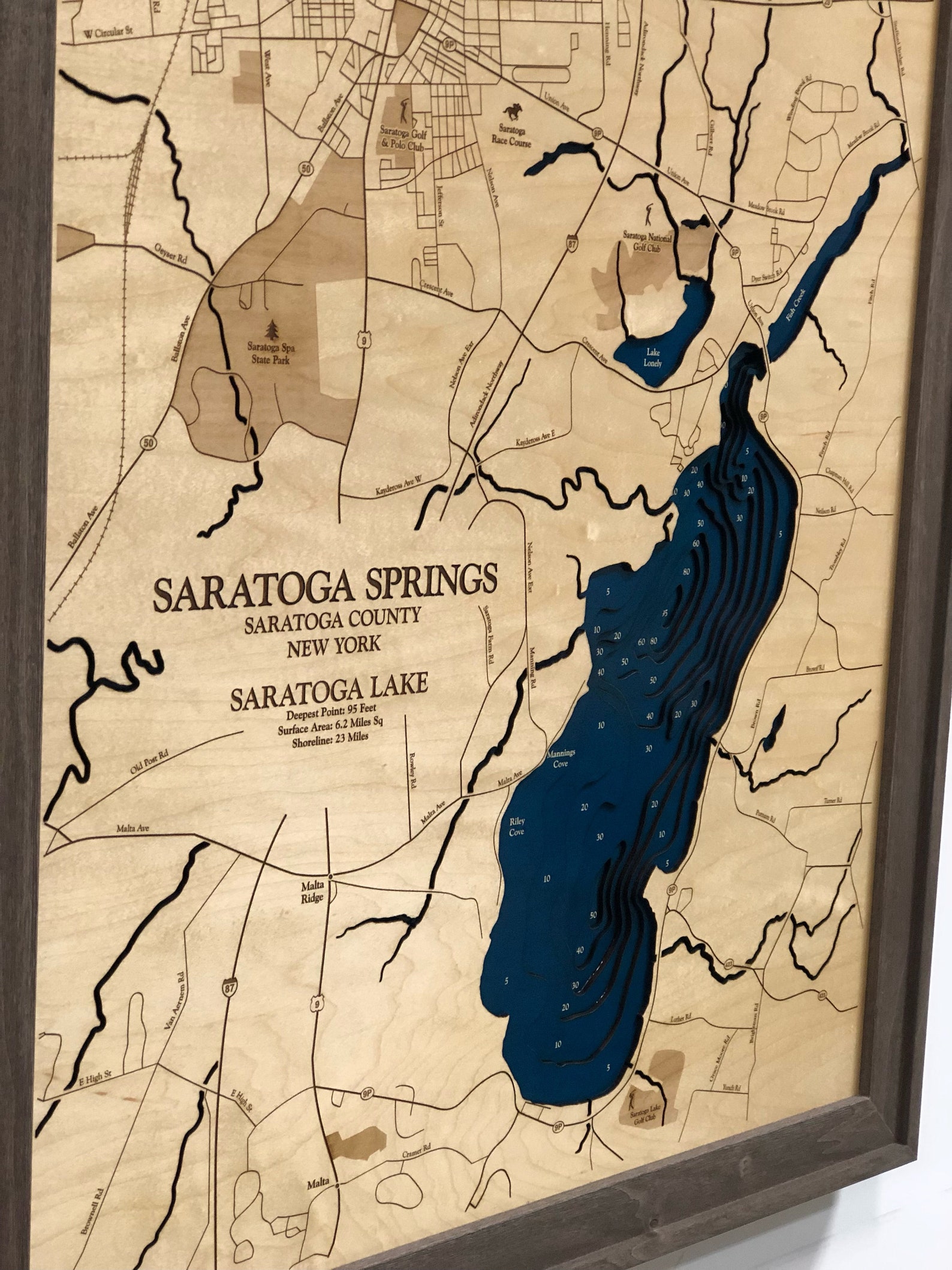 Saratoga Springs and Saratoga Lake Custom Wood Map Saratoga | Etsy