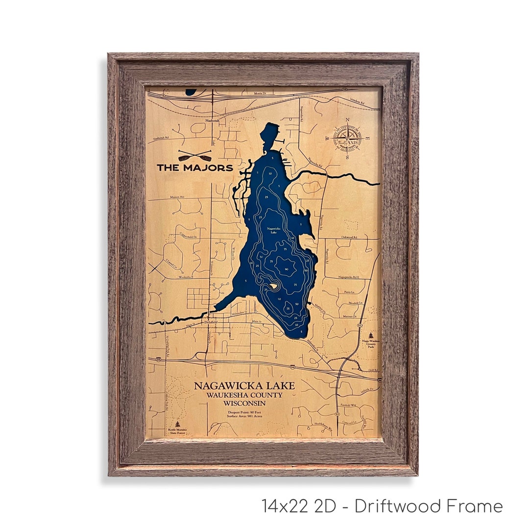 Nagawicka Lake Map, Nagawicka Map, Custom Lake Map, Wood Lake Map, 3D ...