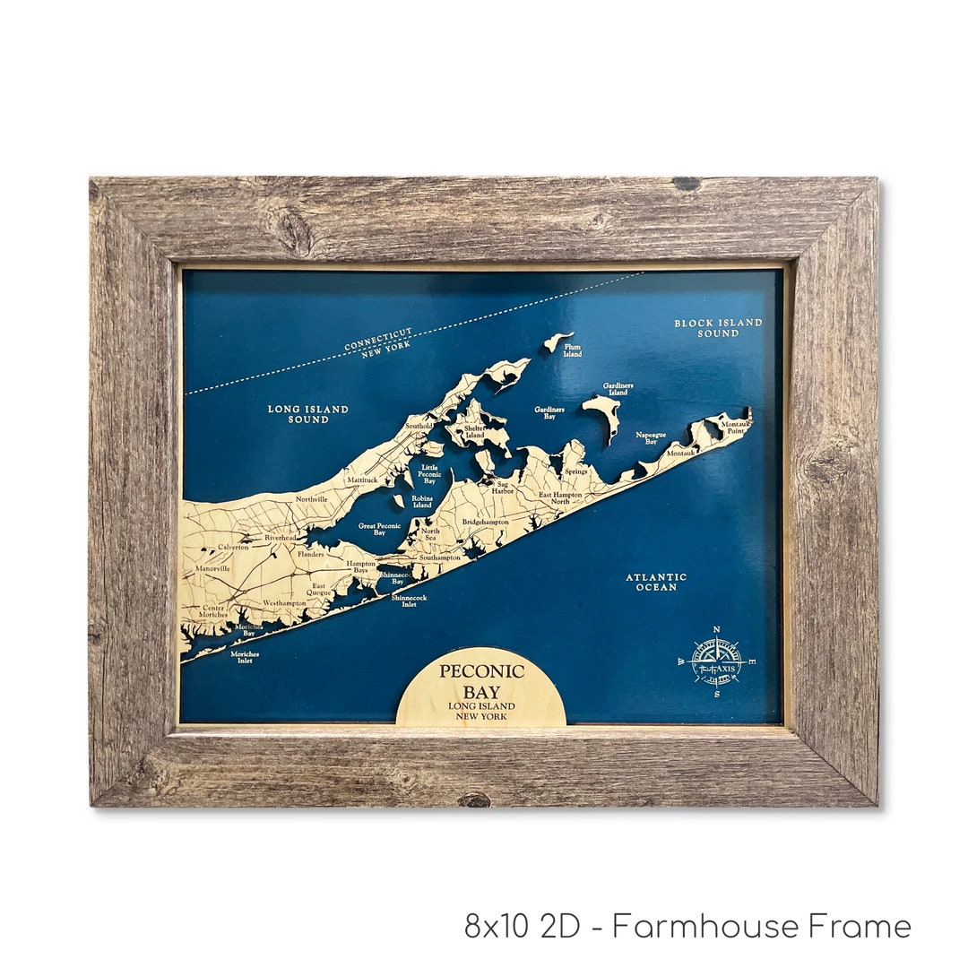 Peconic Bay Map, Long Island Map, Custom Wood Map, 3D Wood Map, Custom ...