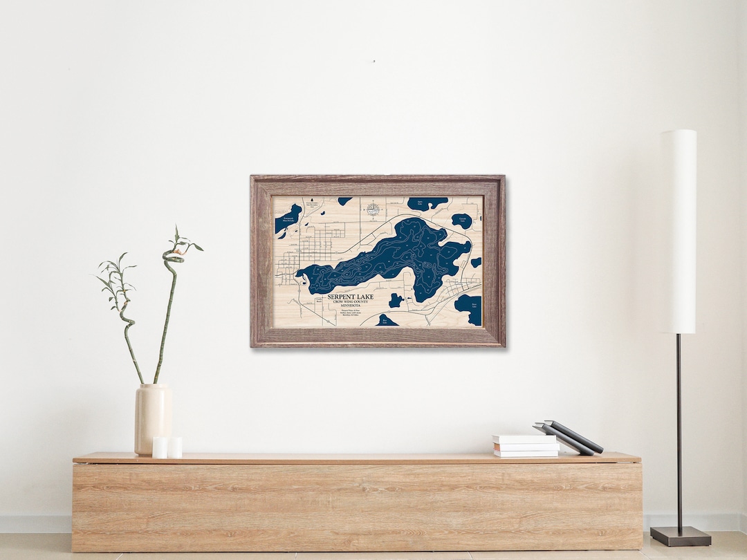 Serpent Lake Map, Lake Map, Custom Lake Map, Wood Lake Map, 3D Wall Art ...