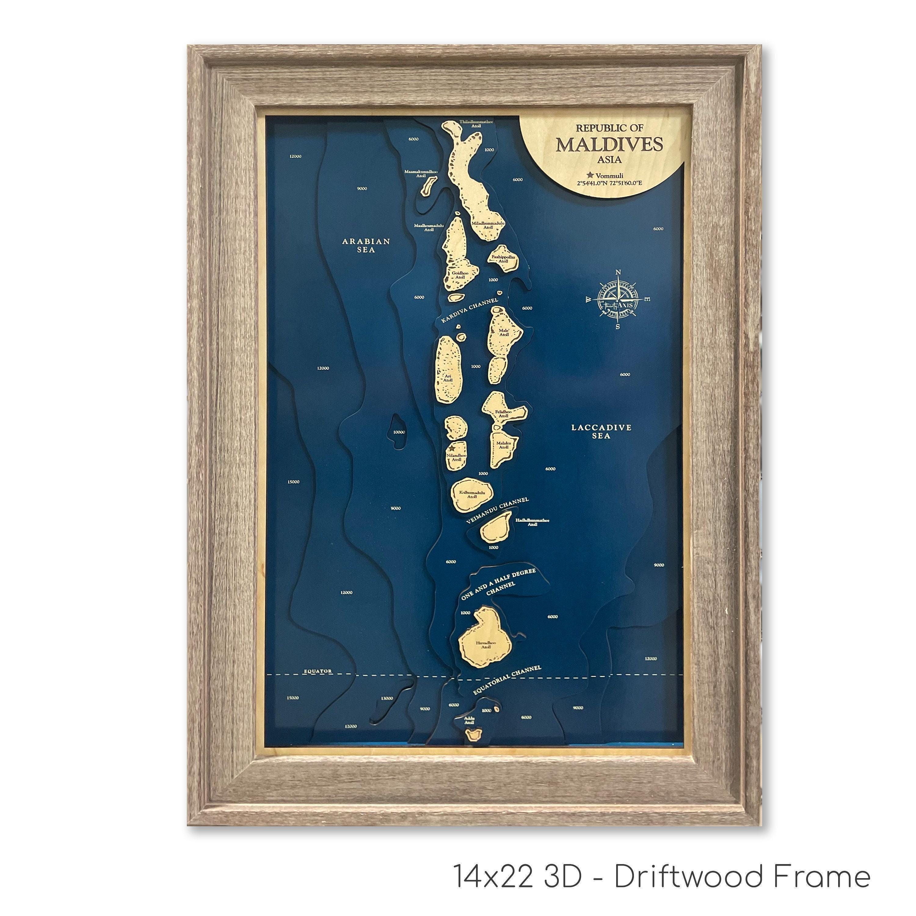 Maldives, Maldives Map, Custom Island Map, Asia Map, Wood Map, Wedding ...