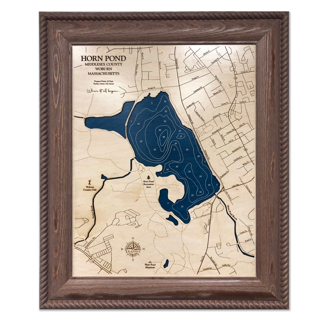 Horn Pond Map, Custom Wood Map, 3D Wall Art, Contour Map, Lake House ...