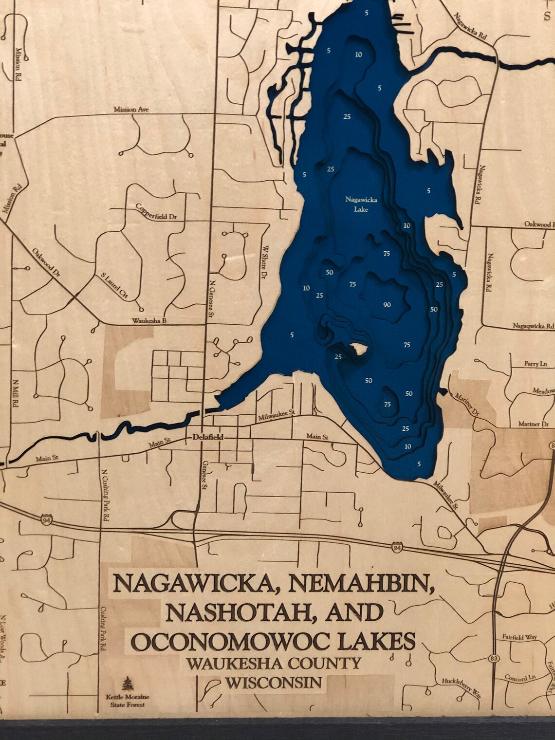 Nagawicka Lake Map Oconomowoc Lake Map Custom Wood Map 3D | Etsy