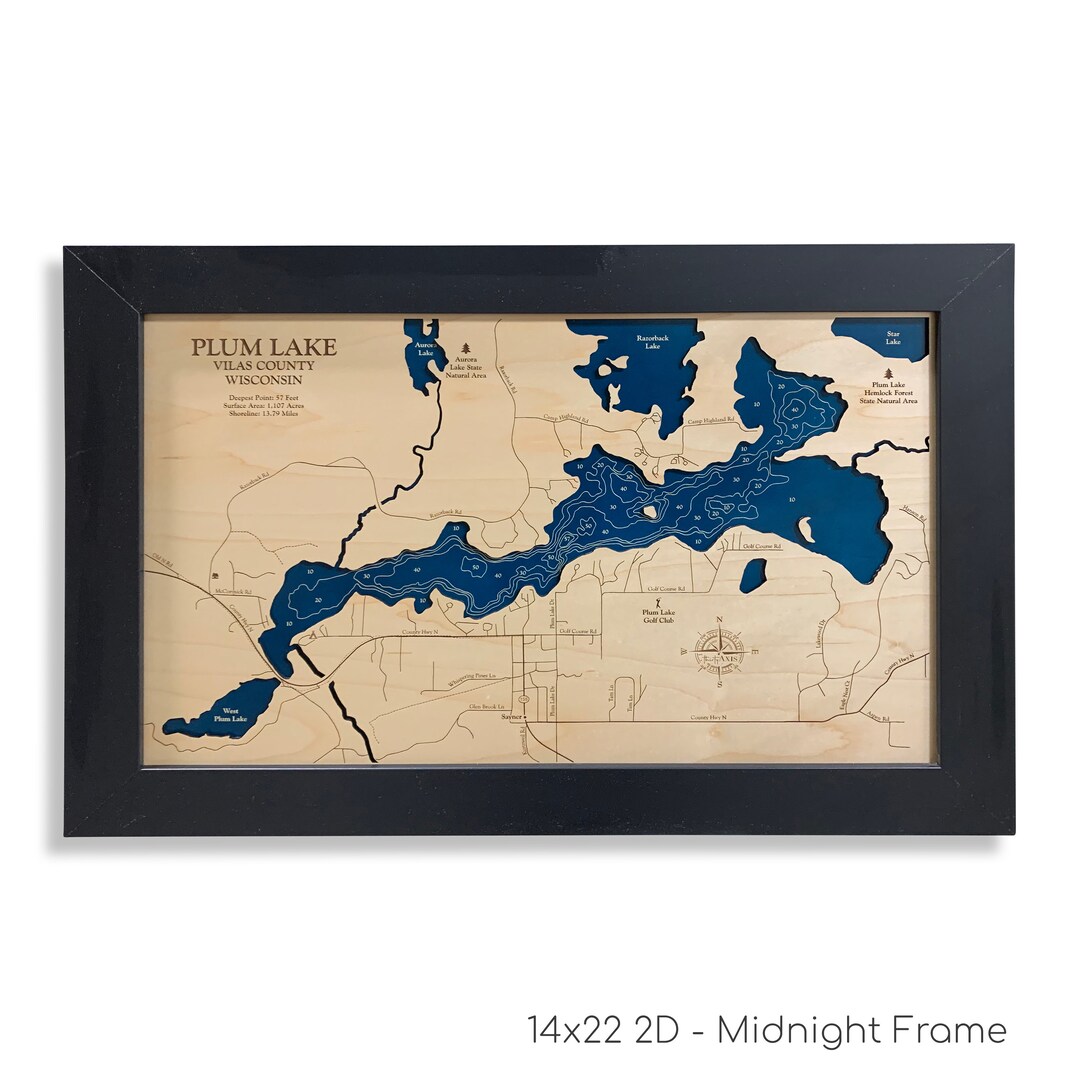 Plum Lake Map, Custom Wood Map, 3D Wall Art, Contour Map, Lakehouse ...