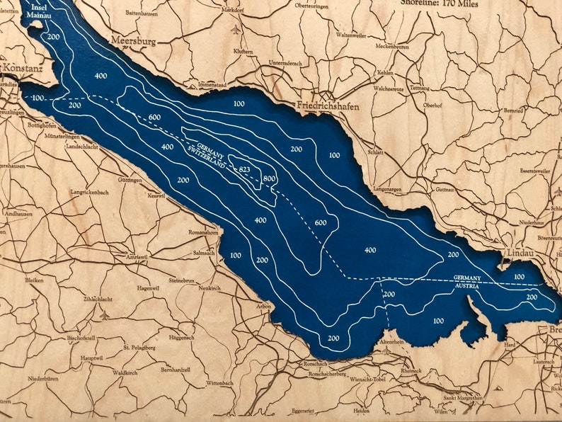 Bodensee Map Lake Constance Map Custom Wood Map 3D Wall - Etsy
