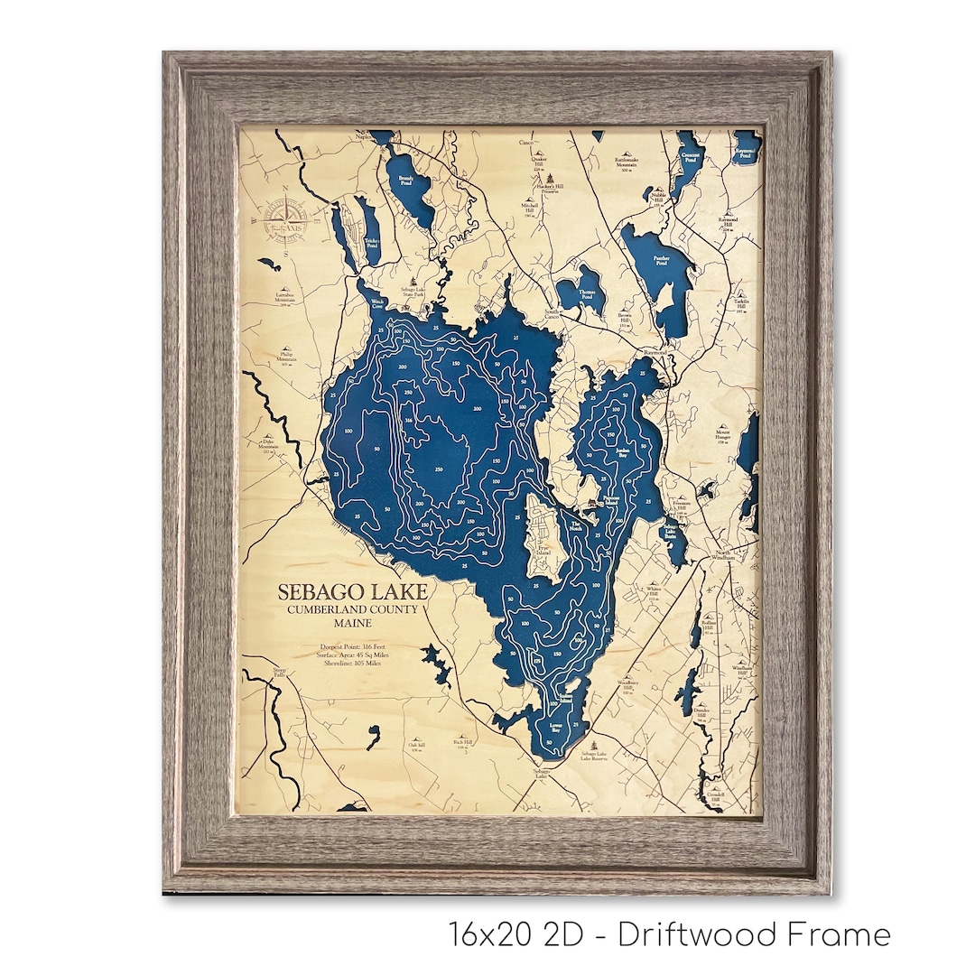 Sebago Lake Map Maine Map Custom Wood Map Contour Map Lake - Etsy