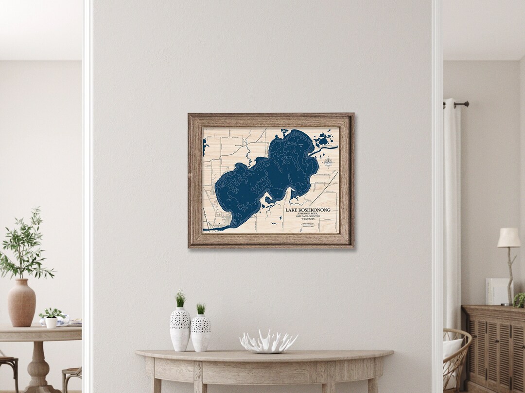 Lake Koshkonog Map, Custom Lake Map, Wood Lake Map, 3D Wall Art ...