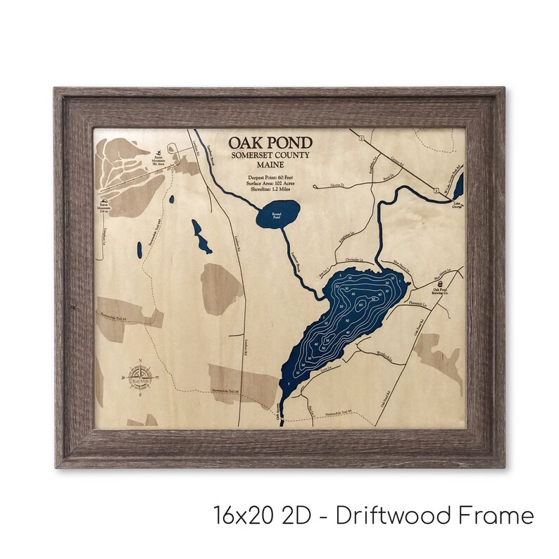 Oak Pond Map Custom Wood Map Ski Resort Custom Lake Art 3D - Etsy