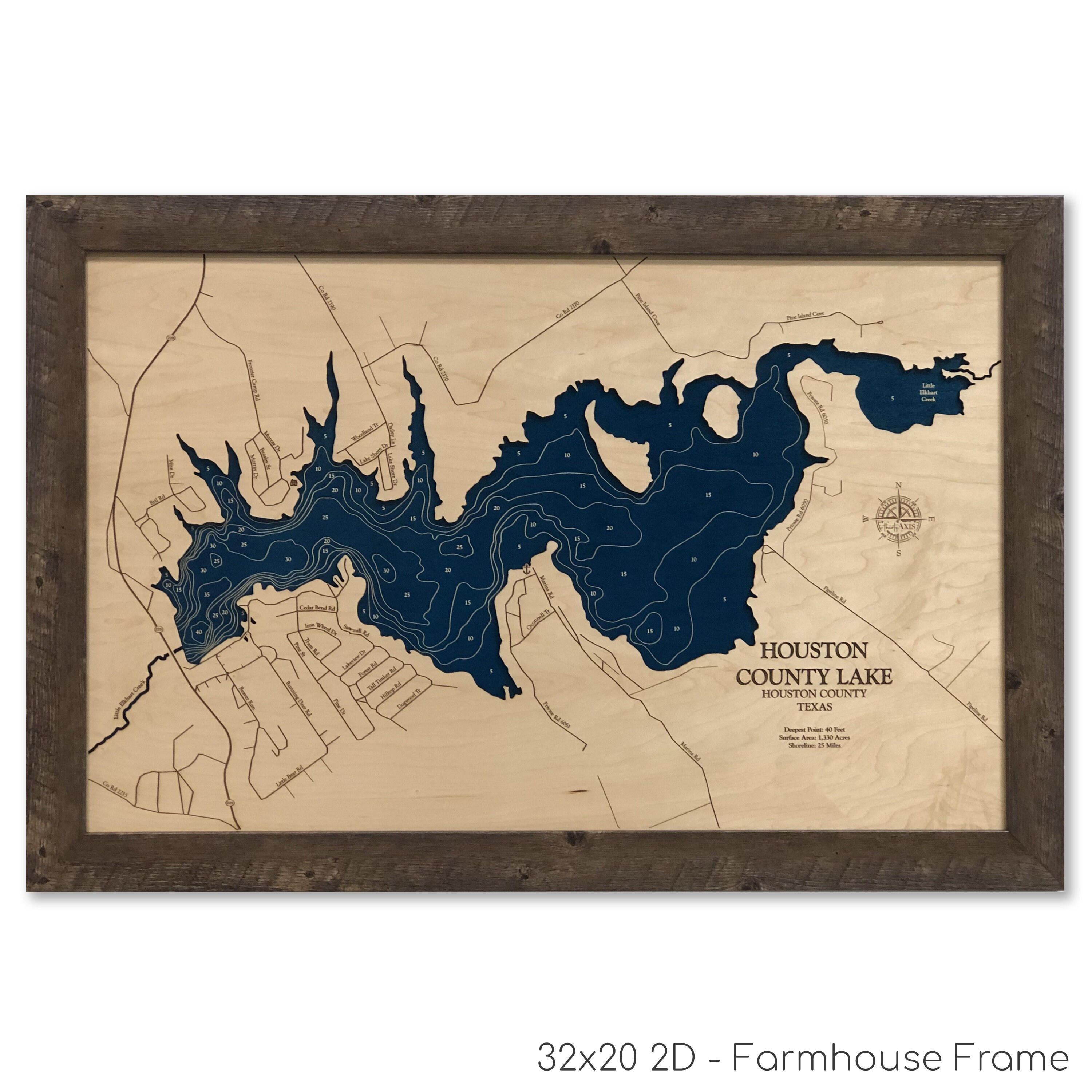 Houston County Lake Custom Wood Map 3D Art Contour Map - Etsy