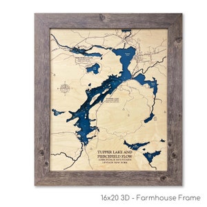 Tupper Lake Map, Piercefield Flow Map, Lake House, 3D Lake Map, Wood ...