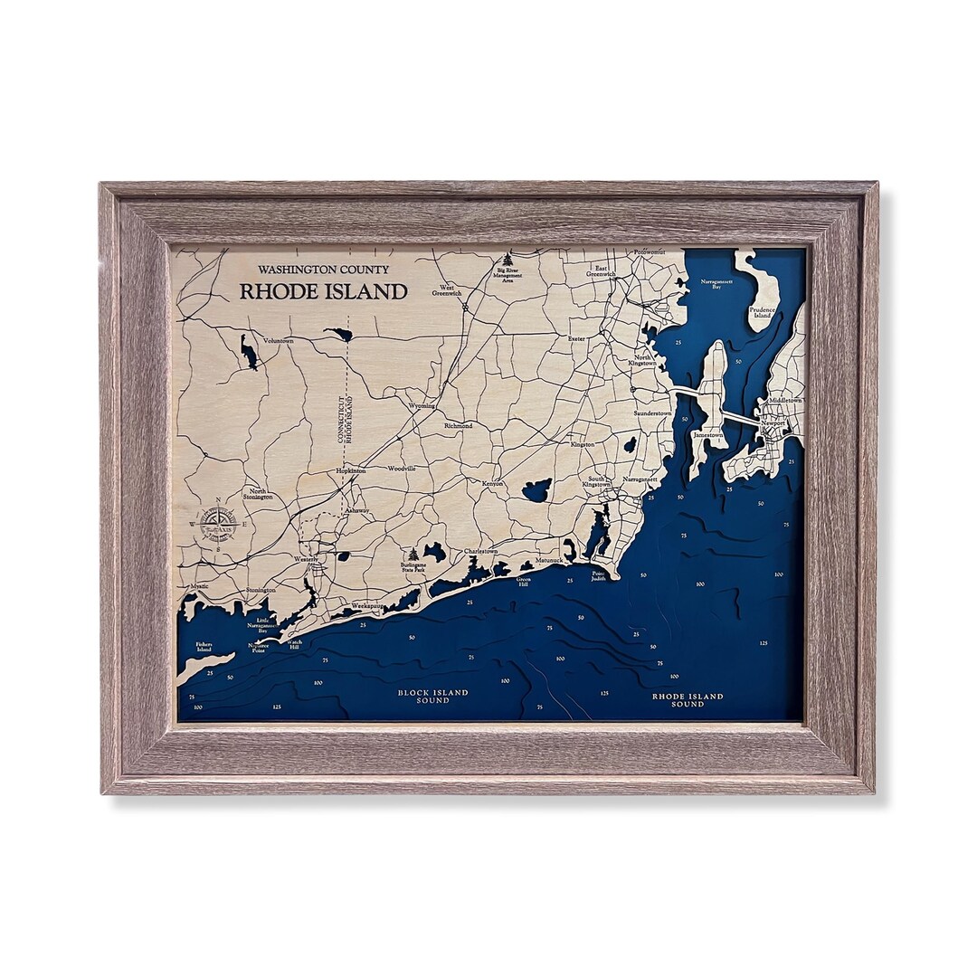 Rhode Island Map, Rhode Island Coast Map, Travel Gift, Honeymoon Map ...