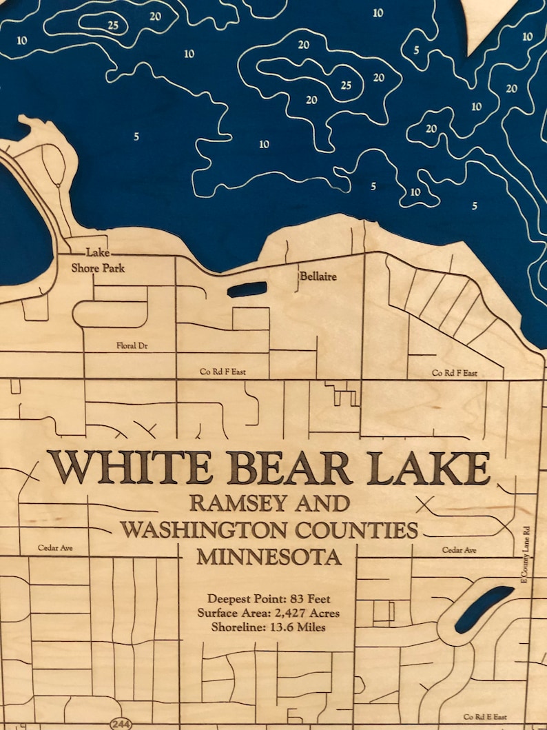 White Bear Lake Map White Bear Lake Custom Wood Map 3D Wall - Etsy