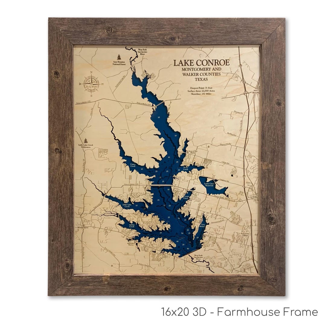 Lake Conroe Map, Lake Conroe Wood Map, Wood Lake Map, Wood Lake Sign ...
