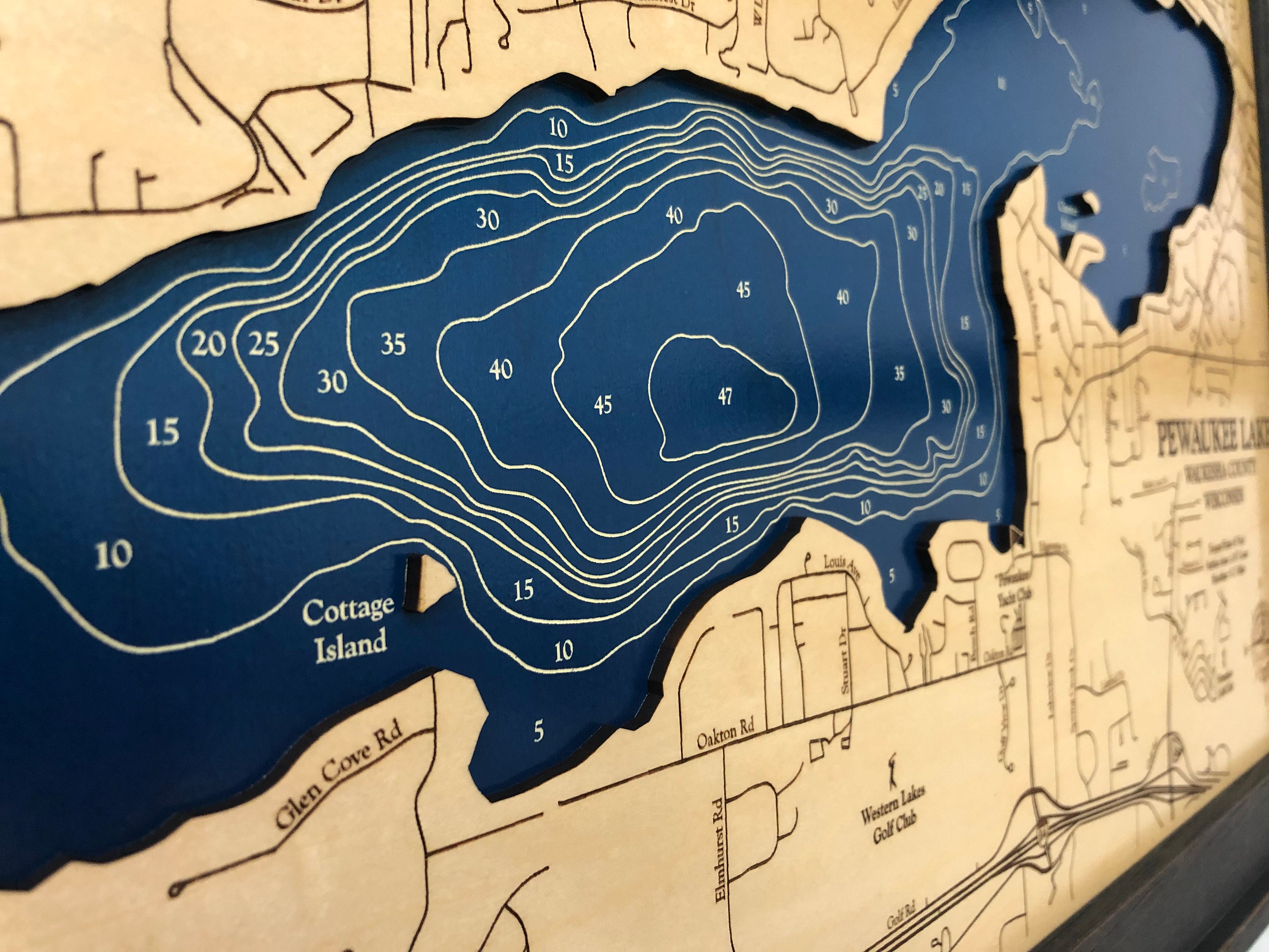 Pewaukee Lake Map Custom Wood Map 3d Wall Art Contour Map Etsy