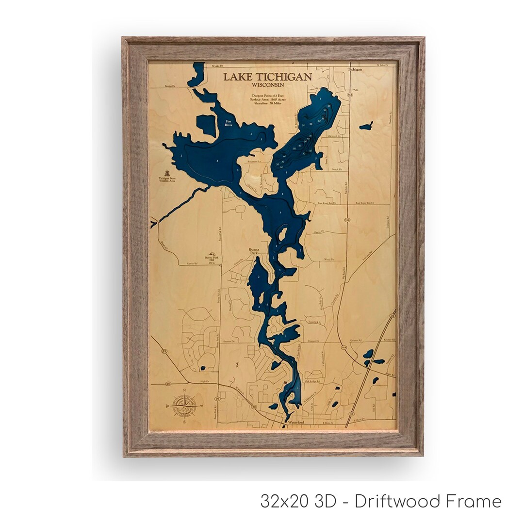 Lake Tichigan Map Tichigan Lake Custom Lake Map Custom Lake - Etsy