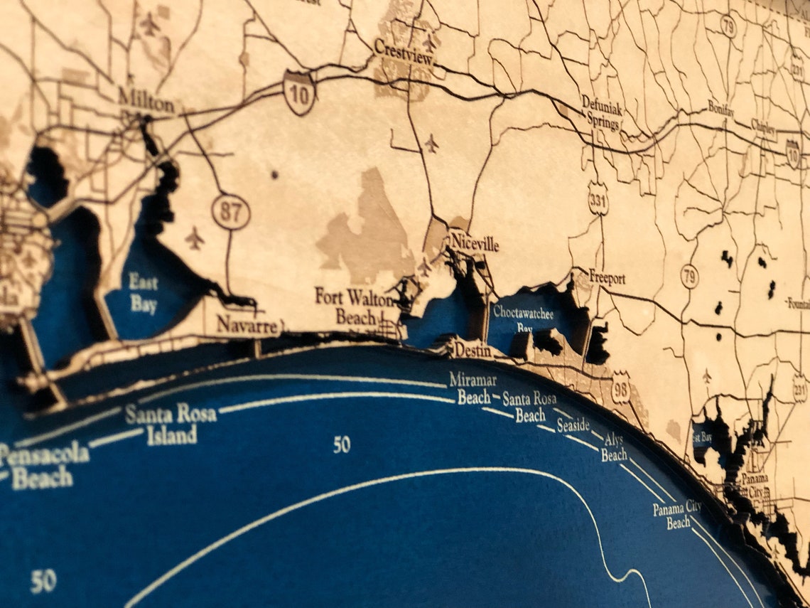 Emerald Coast Map Custom Wood Map Florida Art Panhandle | Etsy