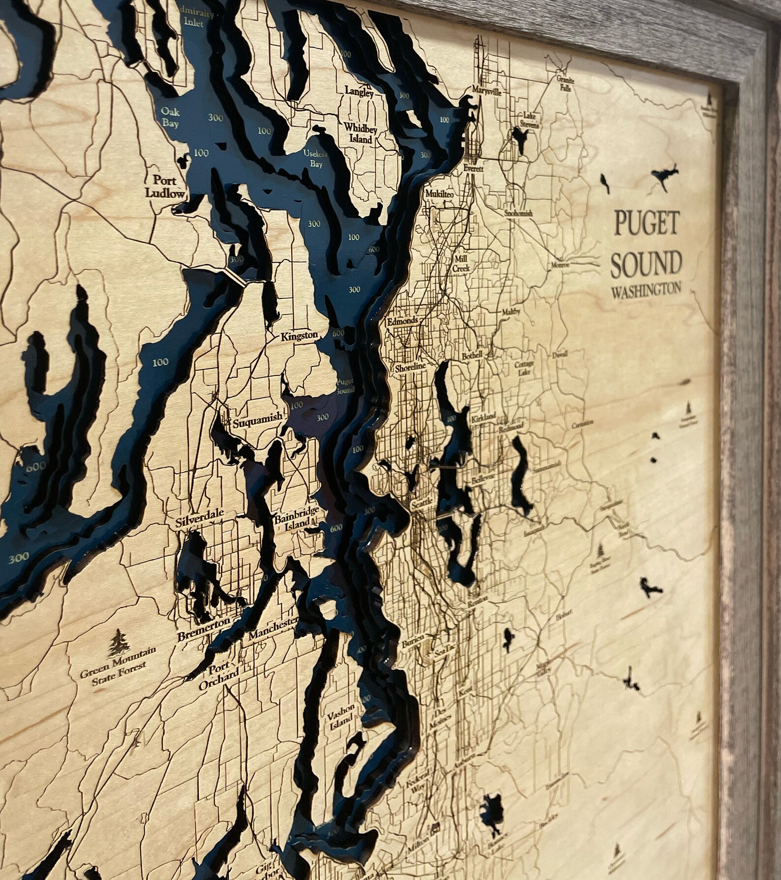 Puget Sound Map Seattle Map Tacoma Map Mt Rainier Gift Mt - Etsy