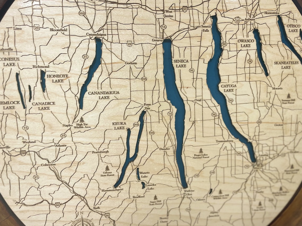 Finger Lakes Map Custom Wood Map Seneca Lake Custom Lake | Etsy